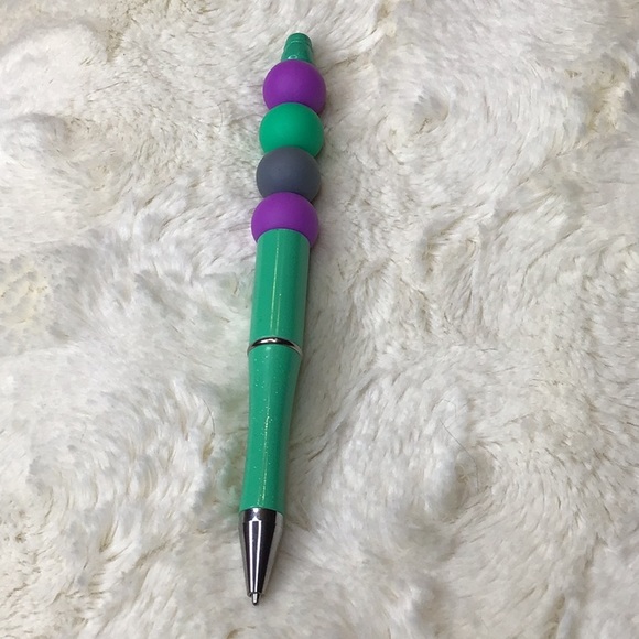 handrafted | Office | Handcrafted Beaded Pen Greenpurplegray Made With ...